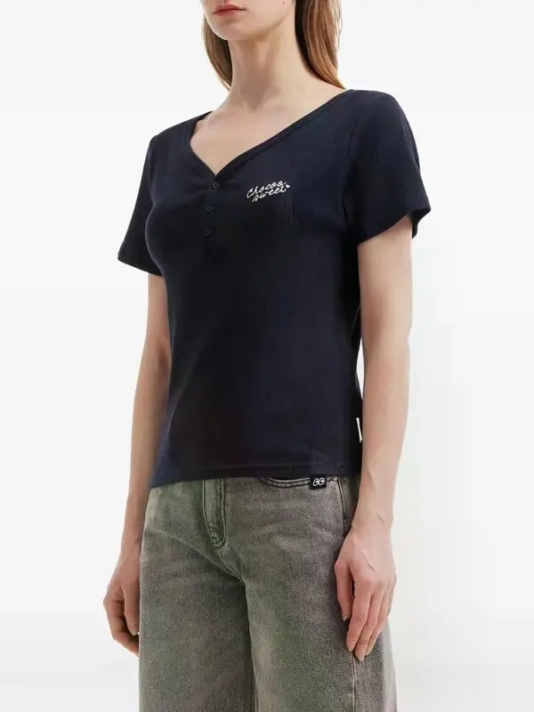 CHOCOOLATE Button Ribbed T-shirt - Blue