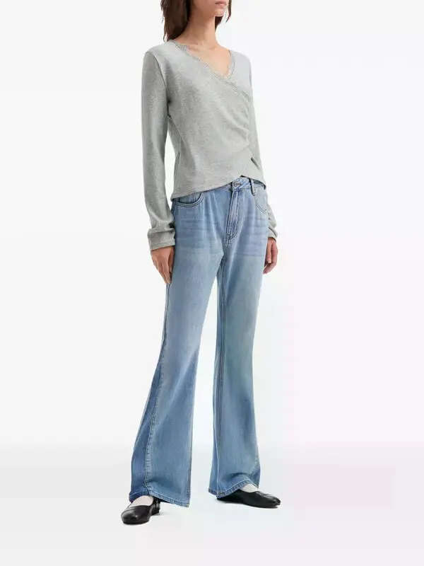 B+AB Lace-trim V-neck Top - Grey