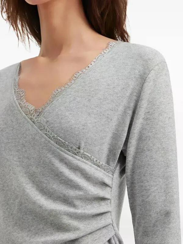 B+AB Lace-trim V-neck Top - Grey