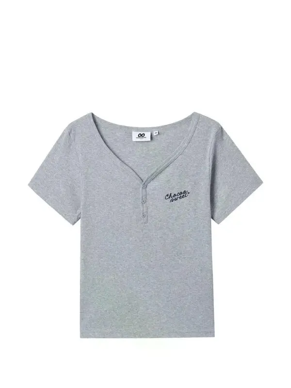 CHOCOOLATE Button V-neck T-shirt - Grey