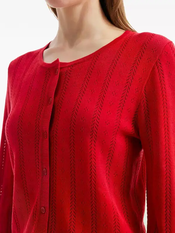 TOUT A COUP Open-knit Buttoned Cardigan - Red
