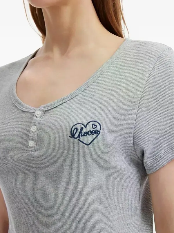 CHOCOOLATE Ribbed Button T-shirt - Grey