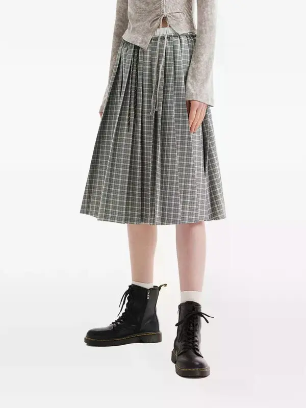 TOUT A COUP Plaid Pleated Midi Skirt