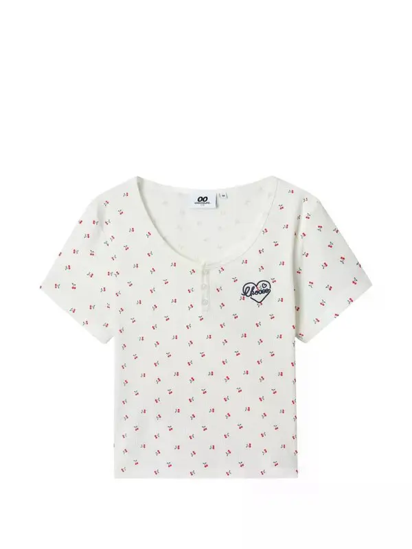 CHOCOOLATE Button Embroidered Floral Print T-shirt - White