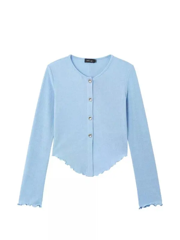 TOUT A COUP Ruffled-hem Ribbed Cardigan - Blue