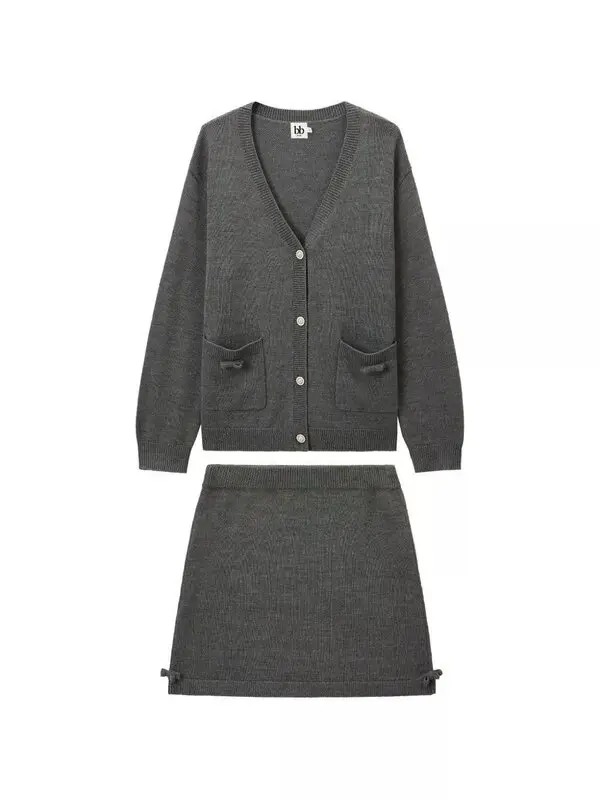 B+AB Knitted Skirt Set With Bow Detailing - Grey