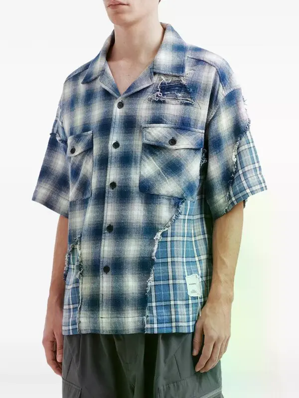 FIVE CM Plaid Distressed Shirt - Blue