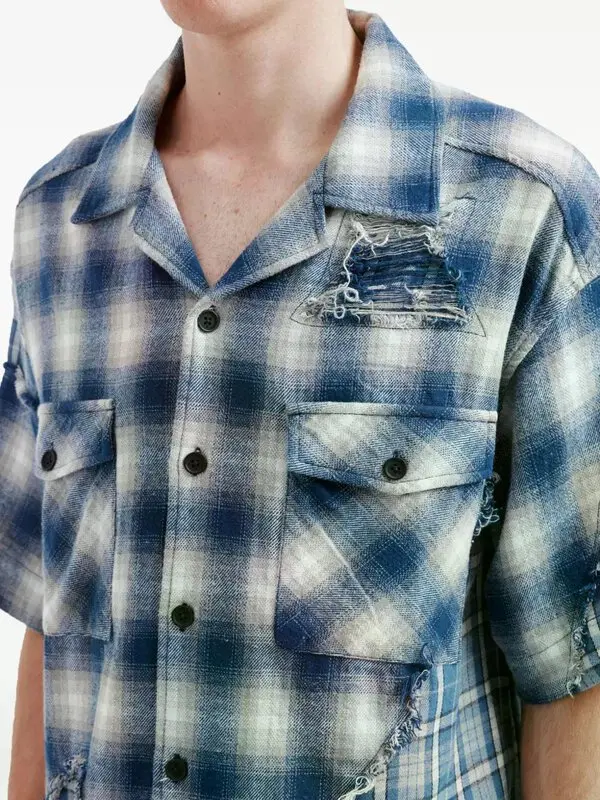FIVE CM Plaid Distressed Shirt - Blue