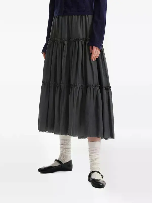 TOUT A COUP Tiered Midi Skirt With Ruffle Trim
