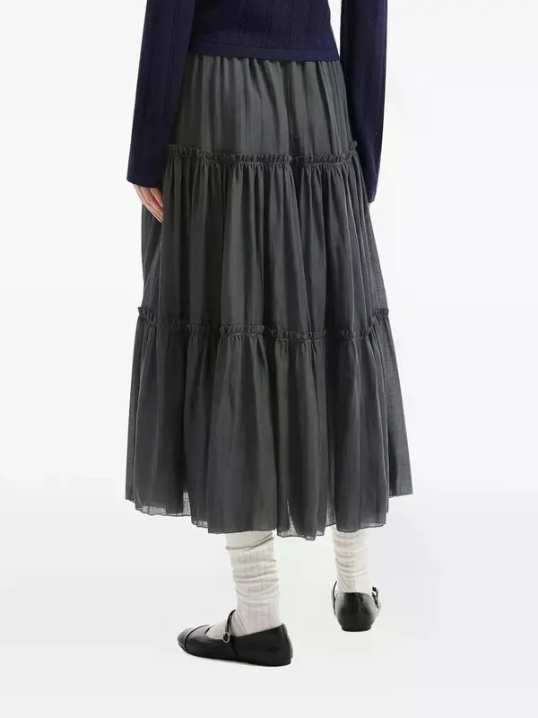 TOUT A COUP Tiered Midi Skirt With Ruffle Trim