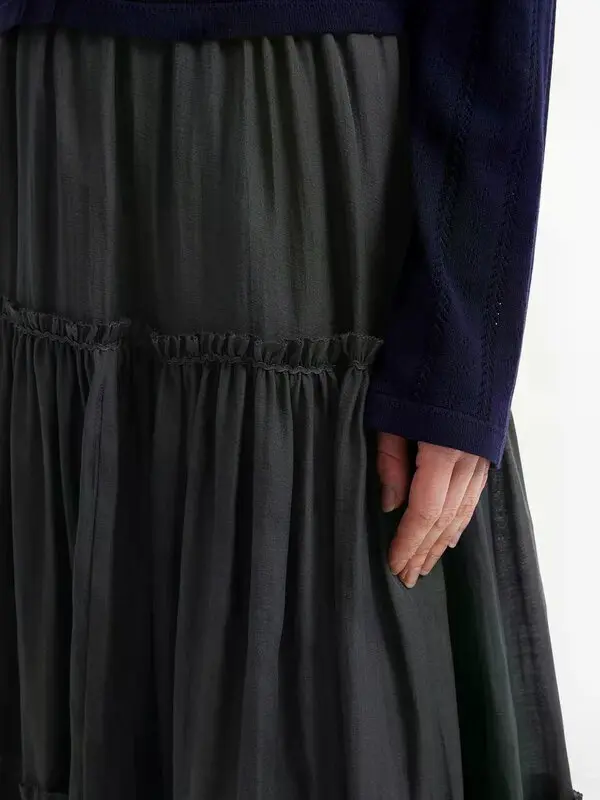 TOUT A COUP Tiered Midi Skirt With Ruffle Trim