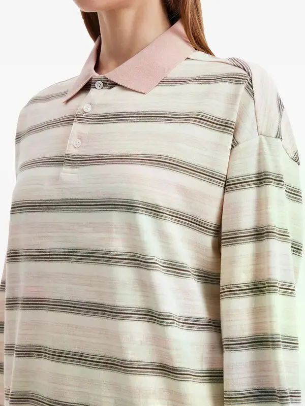 TOUT A COUP Striped Lace-trim Polo Top - Neutrals