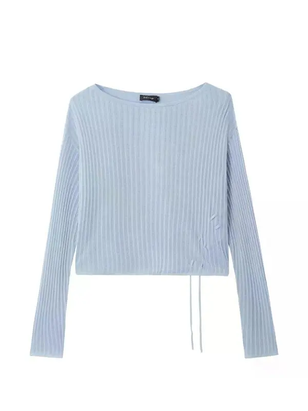 TOUT A COUP Ribbed Boat-neck Sweater With Tie Detail - Blue