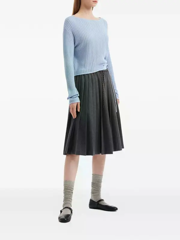 TOUT A COUP Ribbed Boat-neck Sweater With Tie Detail - Blue