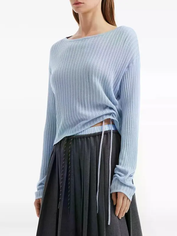 TOUT A COUP Ribbed Boat-neck Sweater With Tie Detail - Blue