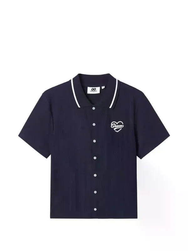 CHOCOOLATE Buttoned Ribbed Top - Blue
