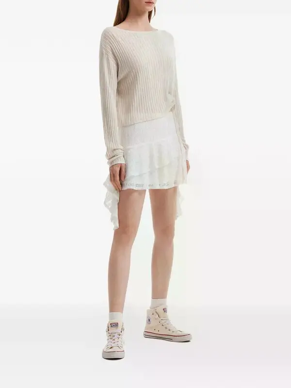 TOUT A COUP Ribbed Boat Neck Long Sleeve Sweater With Drawstring Hem - Neutrals