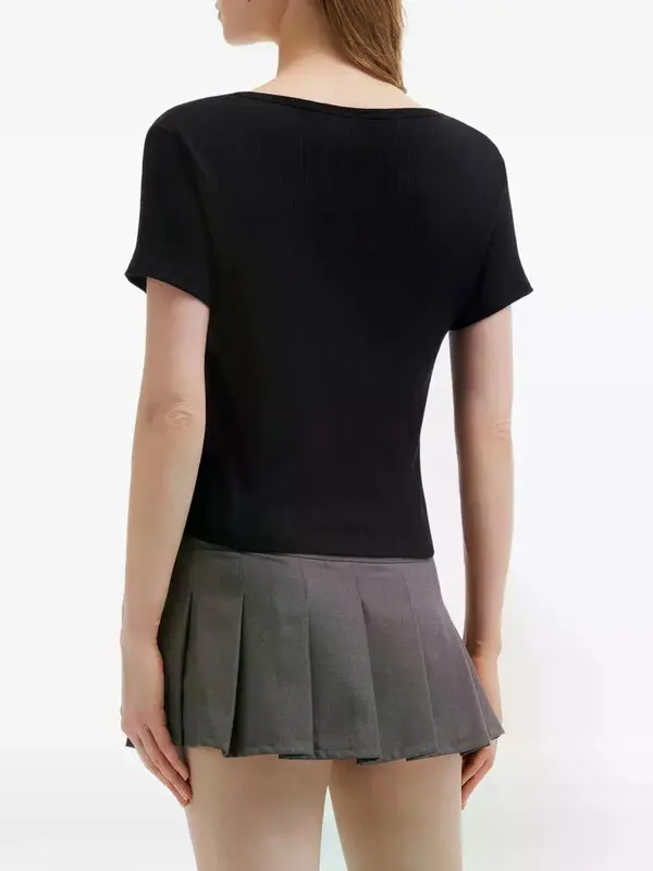 CHOCOOLATE Ribbed Button-embellished T-shirt - Black
