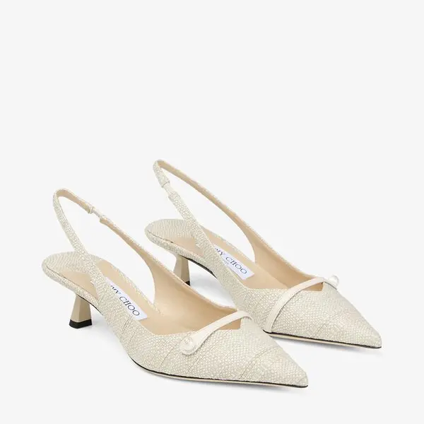JIMMY CHOO Amita 45 Raffia Slingbacks - Neutral