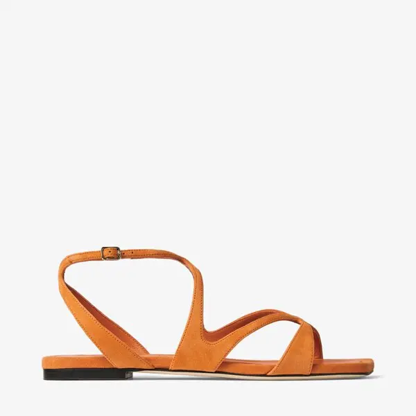 JIMMY CHOO Ayla Flat Suede Sandals - Sunset Orange