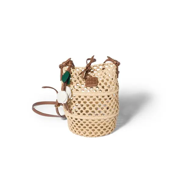 Miu Miu Raffia Crochet Pouch - Beige/cognac