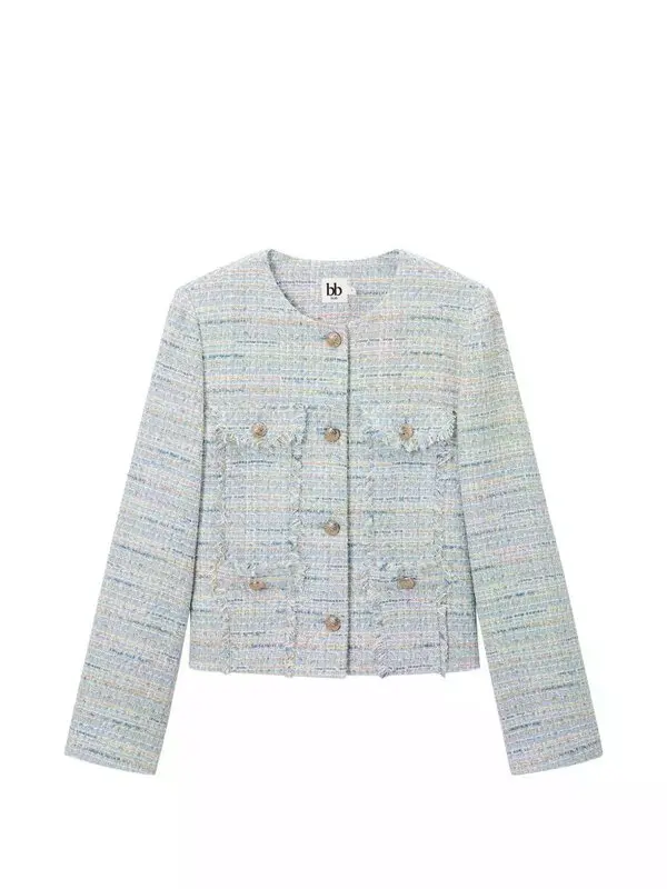 B+AB Tweed Jacket With Fringed Detailing - Blue
