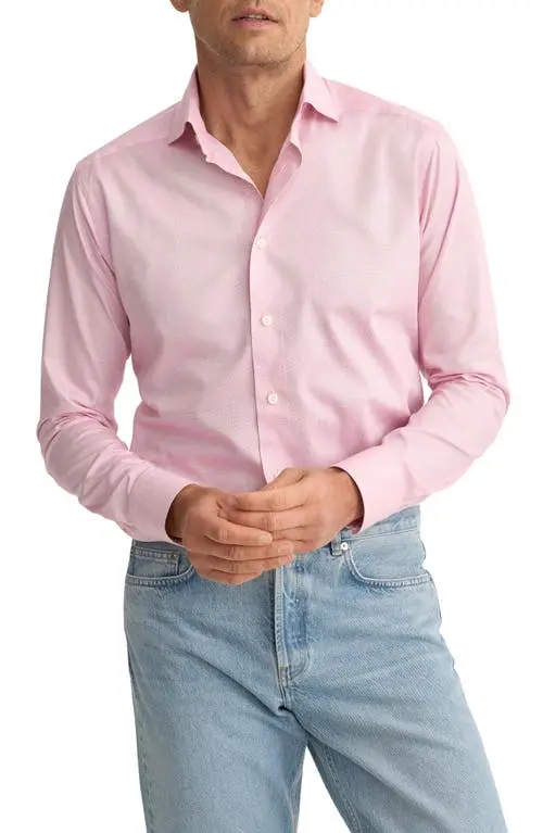 Eton Contemporary Fit Pink Microcheck Cotton Dobby Dress Shirt - Medium Pink