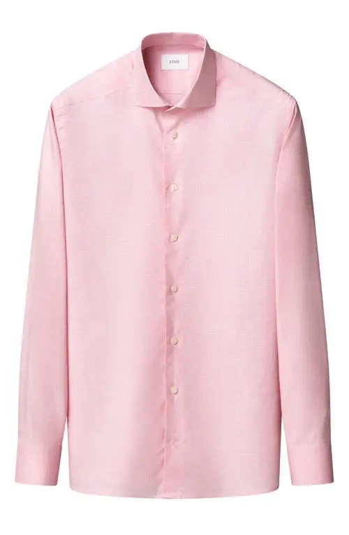 Eton Contemporary Fit Pink Microcheck Cotton Dobby Dress Shirt - Medium Pink