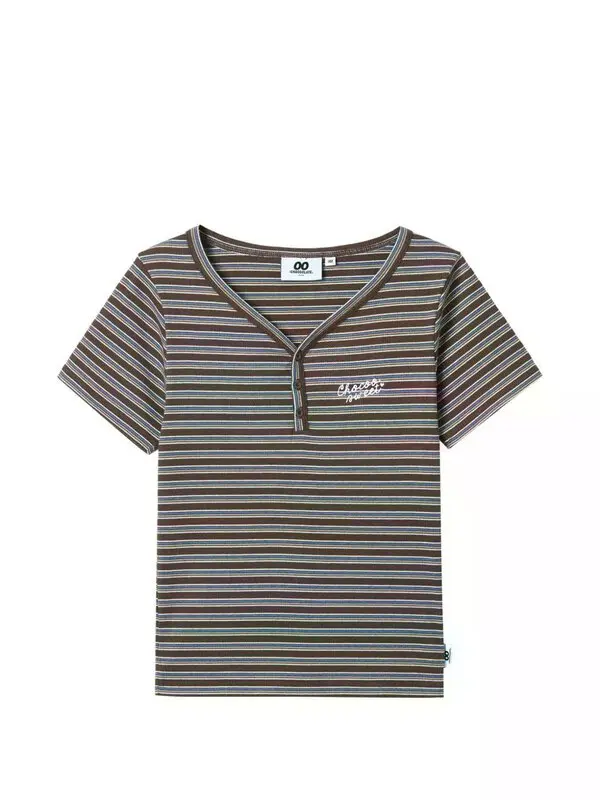CHOCOOLATE Striped Buttoned T-shirt - Brown