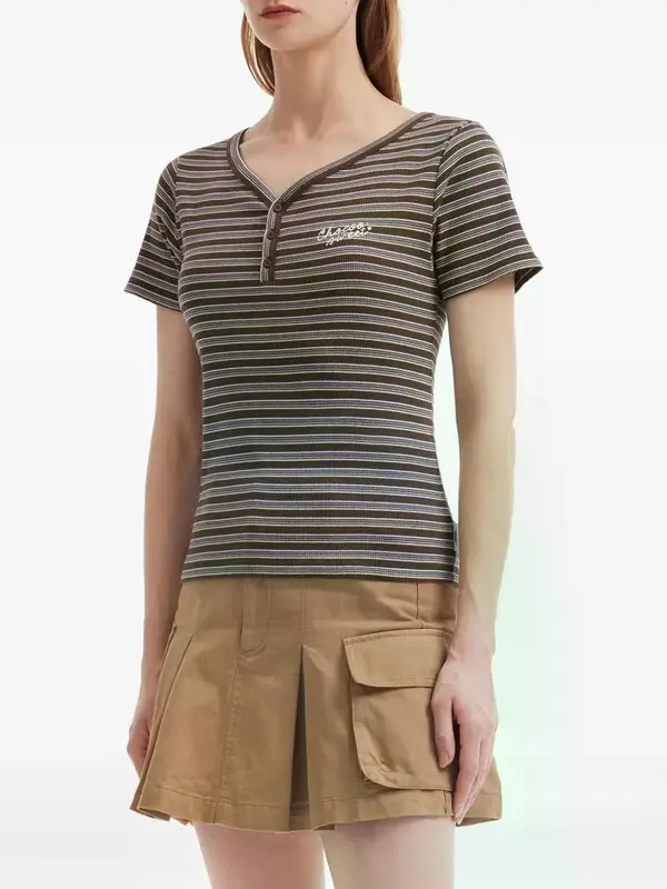 CHOCOOLATE Striped Buttoned T-shirt - Brown