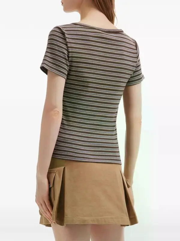 CHOCOOLATE Striped Buttoned T-shirt - Brown
