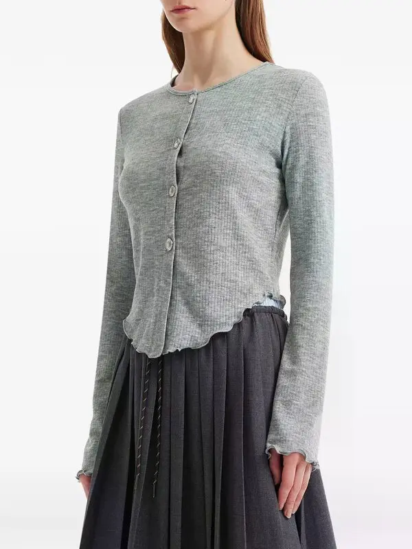 TOUT A COUP Button-front Ruffled-hem Cardigan - Grey