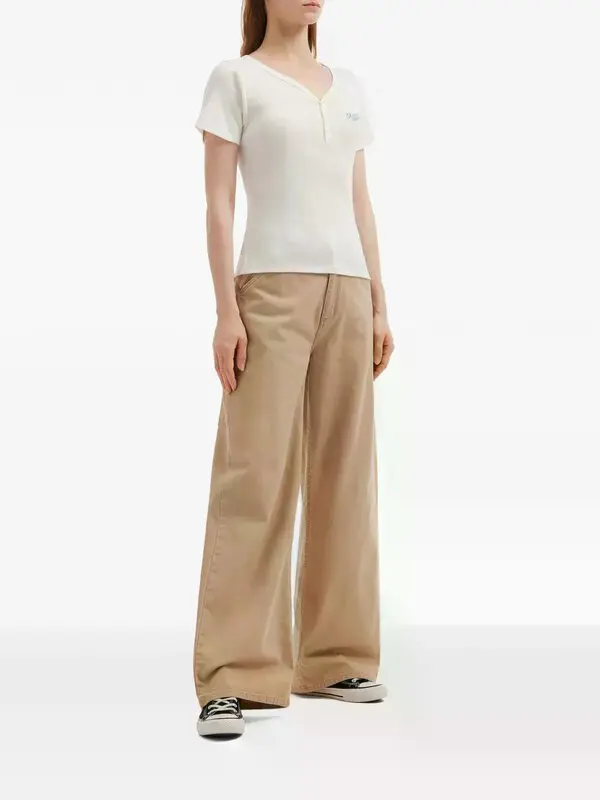 CHOCOOLATE V-neck Buttoned T-shirt - Neutrals