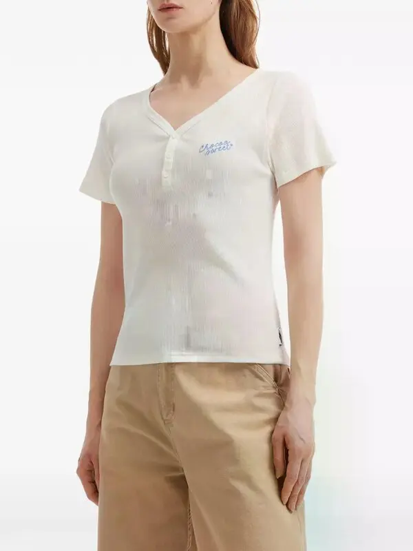 CHOCOOLATE V-neck Buttoned T-shirt - Neutrals