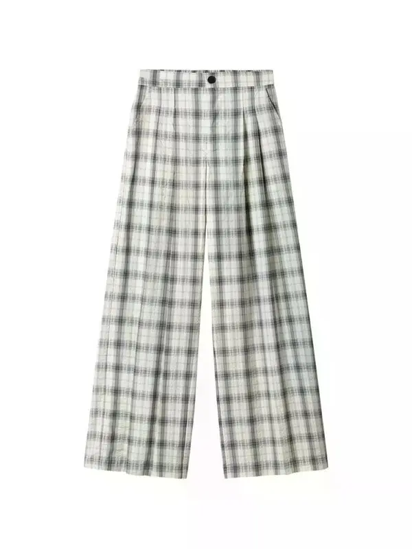 TOUT A COUP Elasticated-waistband Checked Trousers - White