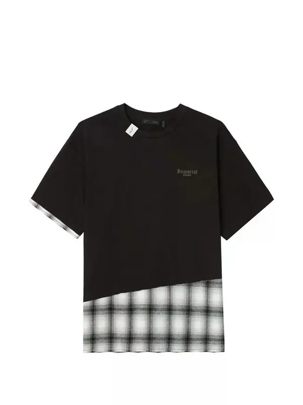 FIVE CM Plaid-panel T-shirt - Black