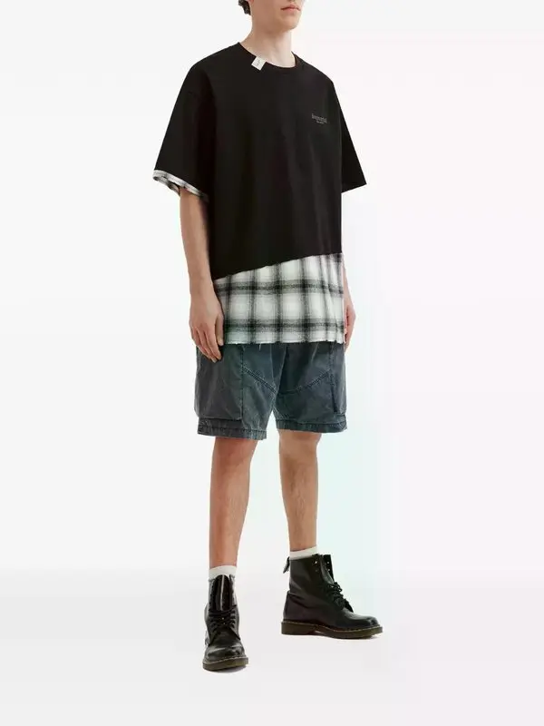 FIVE CM Plaid-panel T-shirt - Black