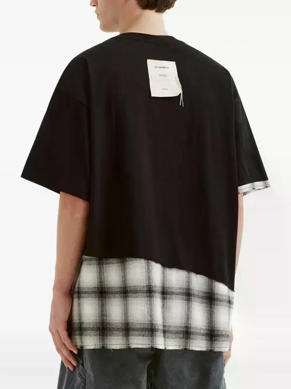 FIVE CM Plaid-panel T-shirt - Black
