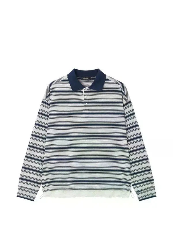 TOUT A COUP Striped Long-sleeve Polo Top - White