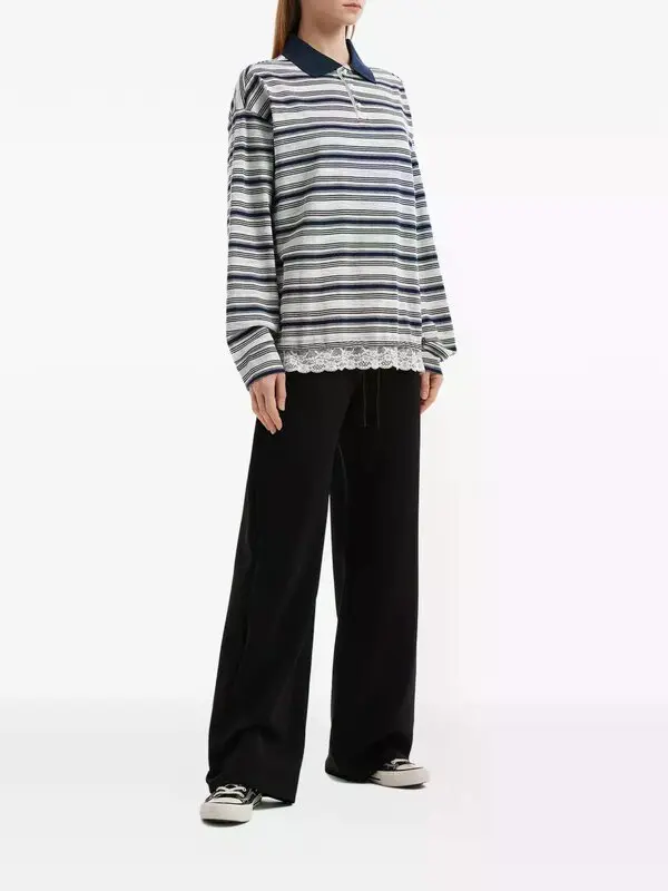 TOUT A COUP Striped Long-sleeve Polo Top - White