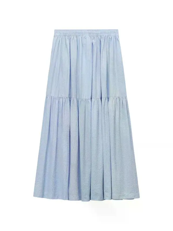 CHOCOOLATE Striped Tiered Midi Skirt - Blue