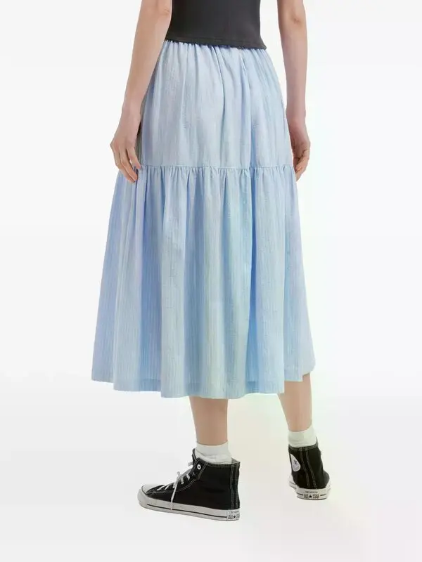 CHOCOOLATE Striped Tiered Midi Skirt - Blue