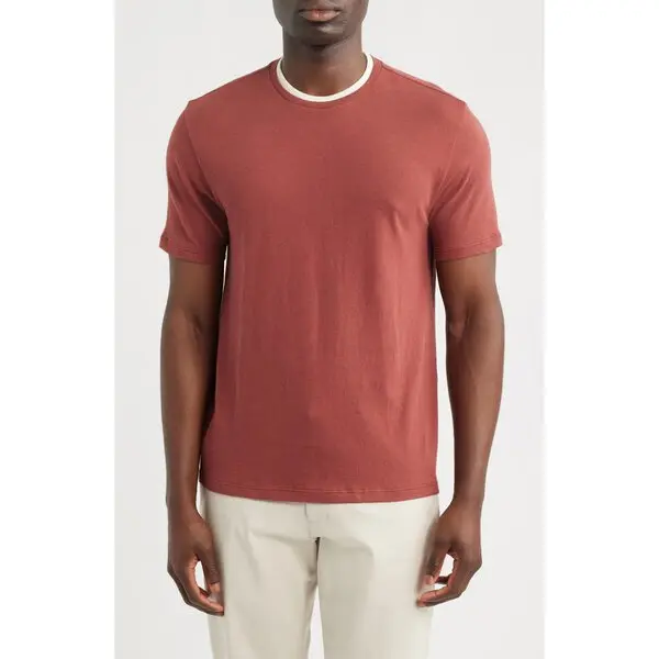 Vince Loose Knit Double Collar Crewneck T-shirt - Red Rock/blanco