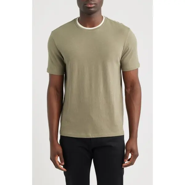 Vince Loose Knit Double Collar Crewneck T-shirt - Sage/blanco