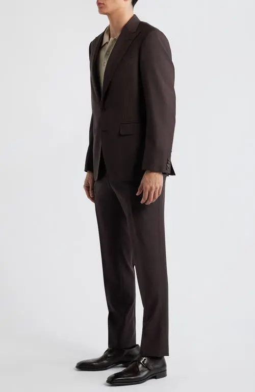Canali Capri Trim Fit Super 130s Wool Peak Lapel Suit - Dark Brown