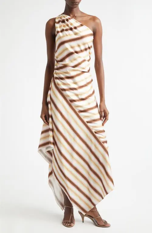 A.L.C. Lyn Tie Dye Stripe One-shoulder Dress - Peach Blossom/milk Chocolate