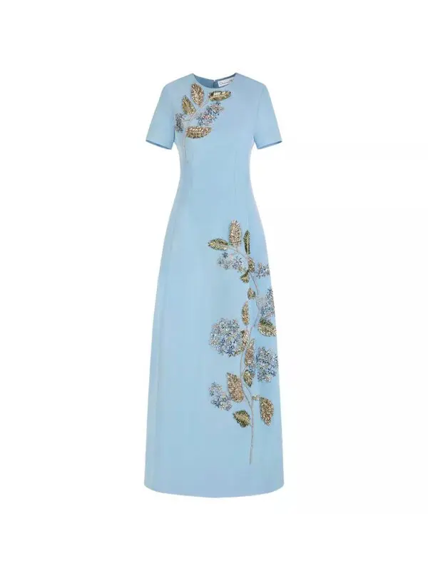 Oscar De La Renta Crystal Flower-embroidered Faille Dress