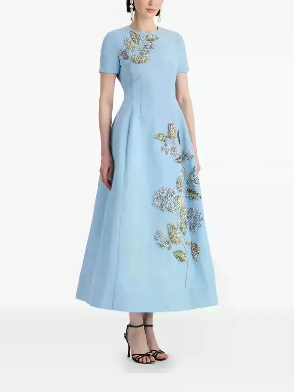 Oscar De La Renta Crystal Flower-embroidered Faille Dress
