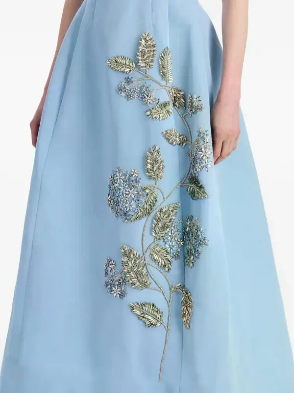 Oscar De La Renta Crystal Flower-embroidered Faille Dress