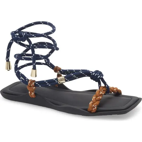 Flowze Lace-up Water Repellent Slide Sandal - Blue/hazelnut